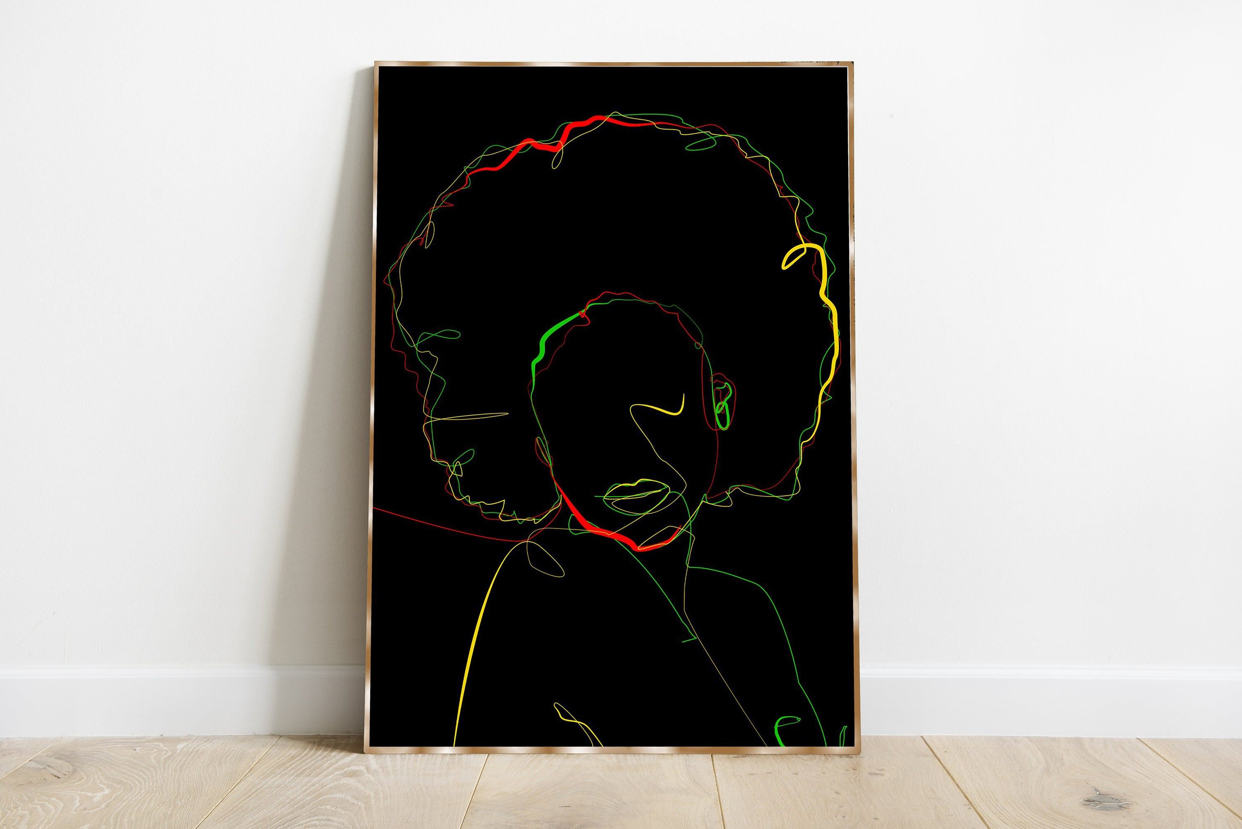 Black Afro Woman Line Art Print | Wakuda