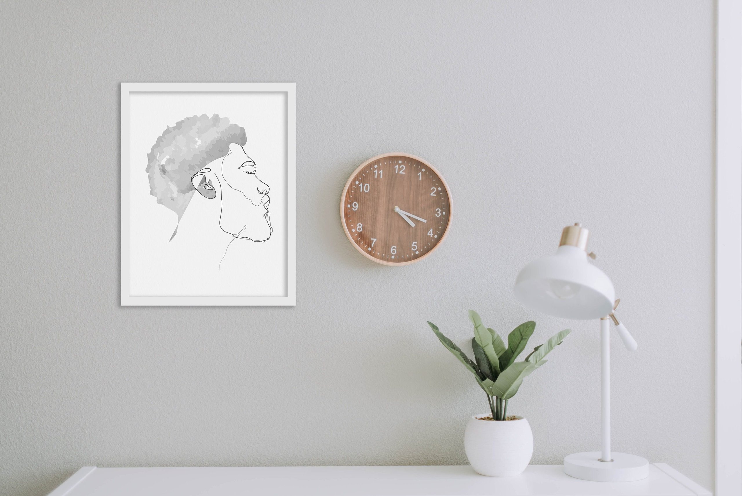 Afro Hair Black Man Line Art Print | Wakuda