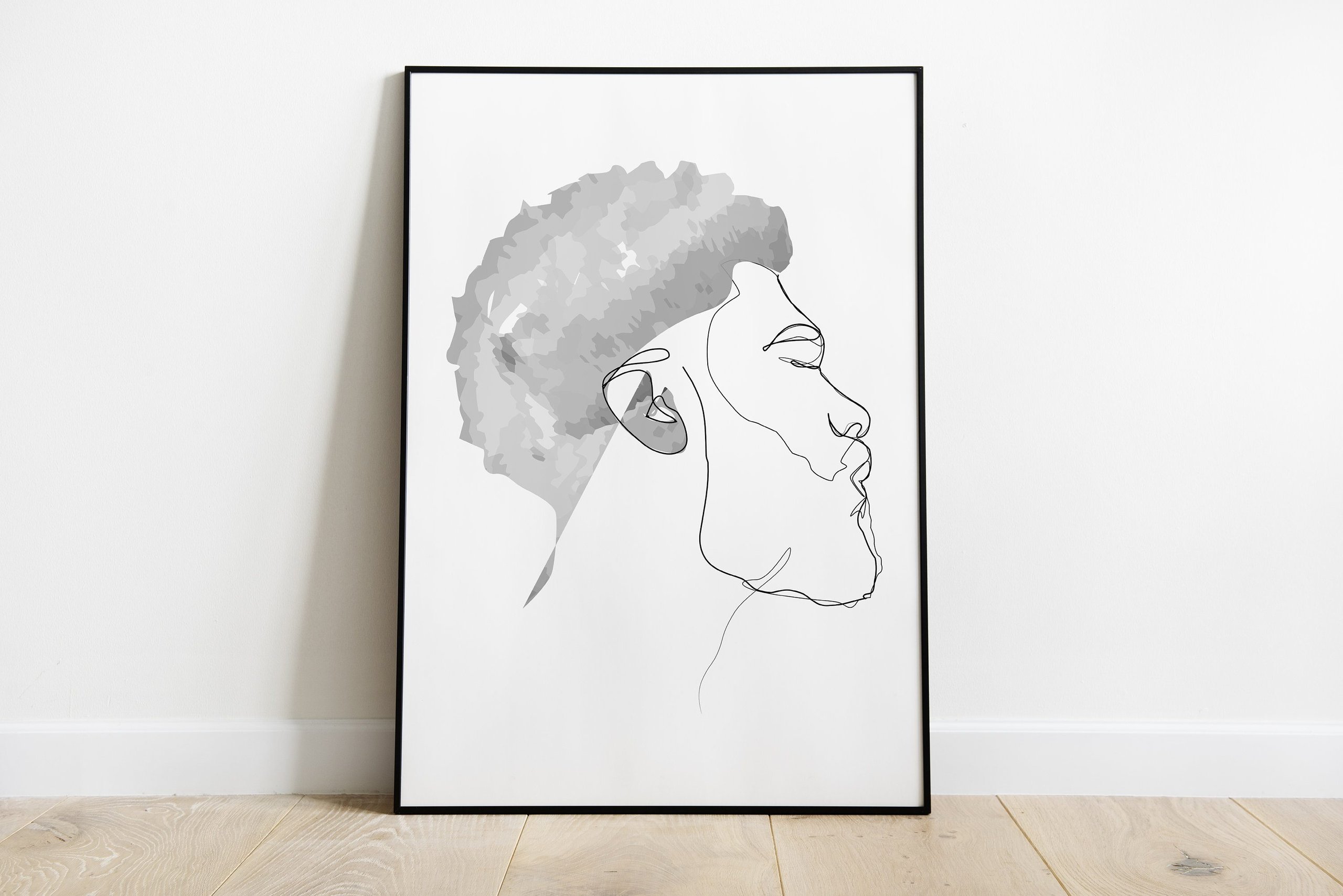Afro Hair Black Man Line Art Print | Wakuda