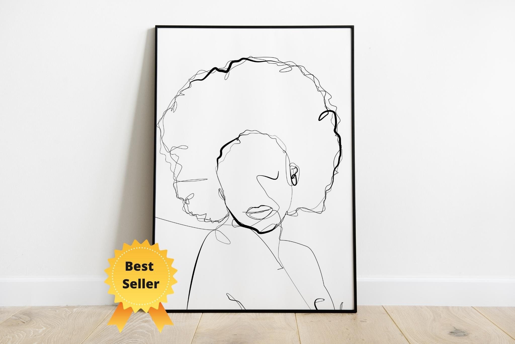 Black Afro Woman Line Art Print | Wakuda