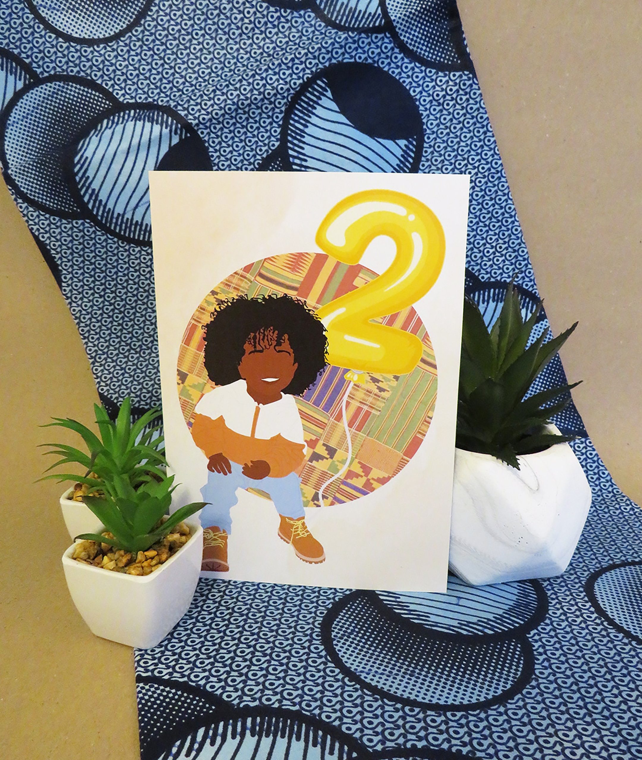 Black / Mixed Race Boy Age 2 Birthday Card | Wakuda