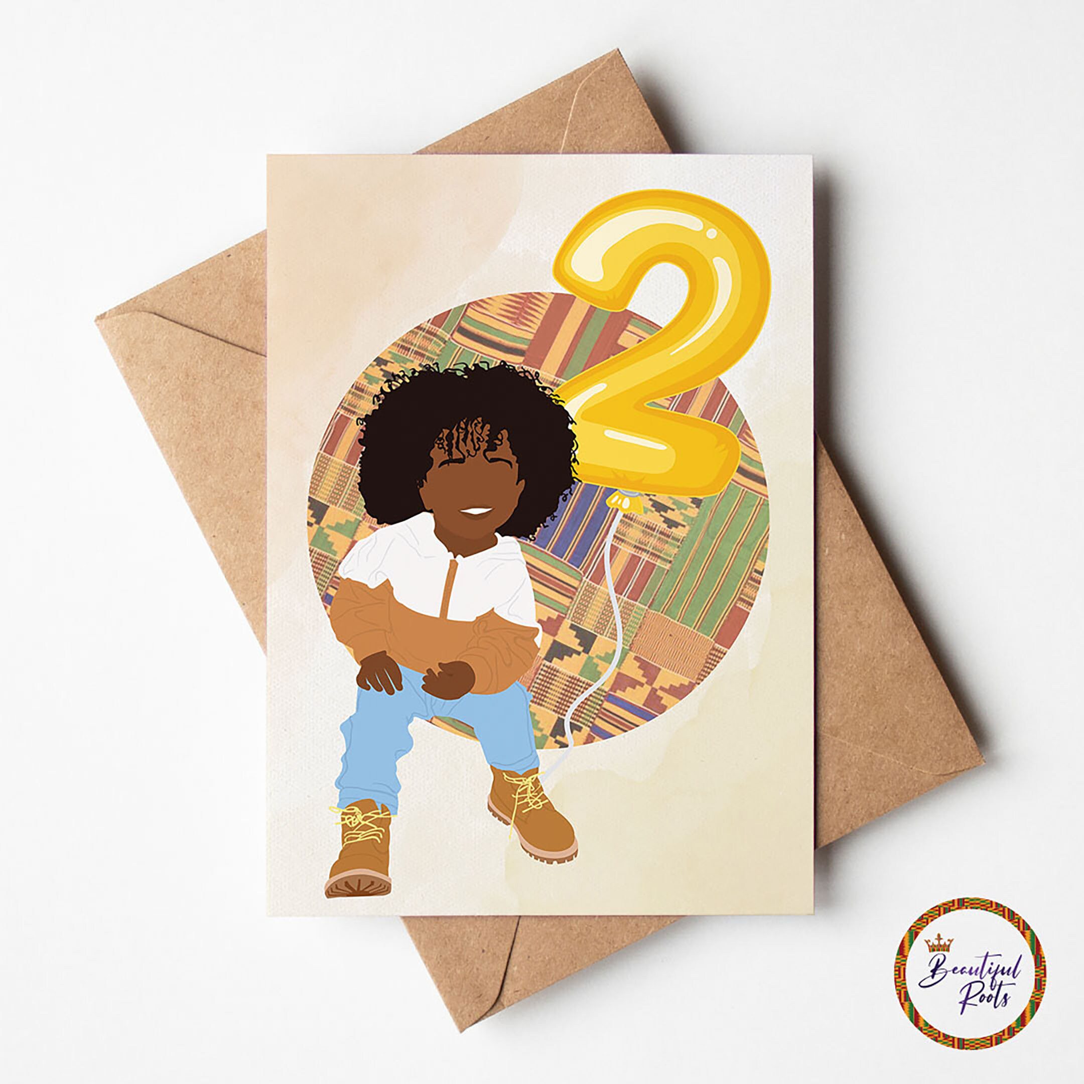Black / Mixed Race Boy Age 2 Birthday Card | Wakuda