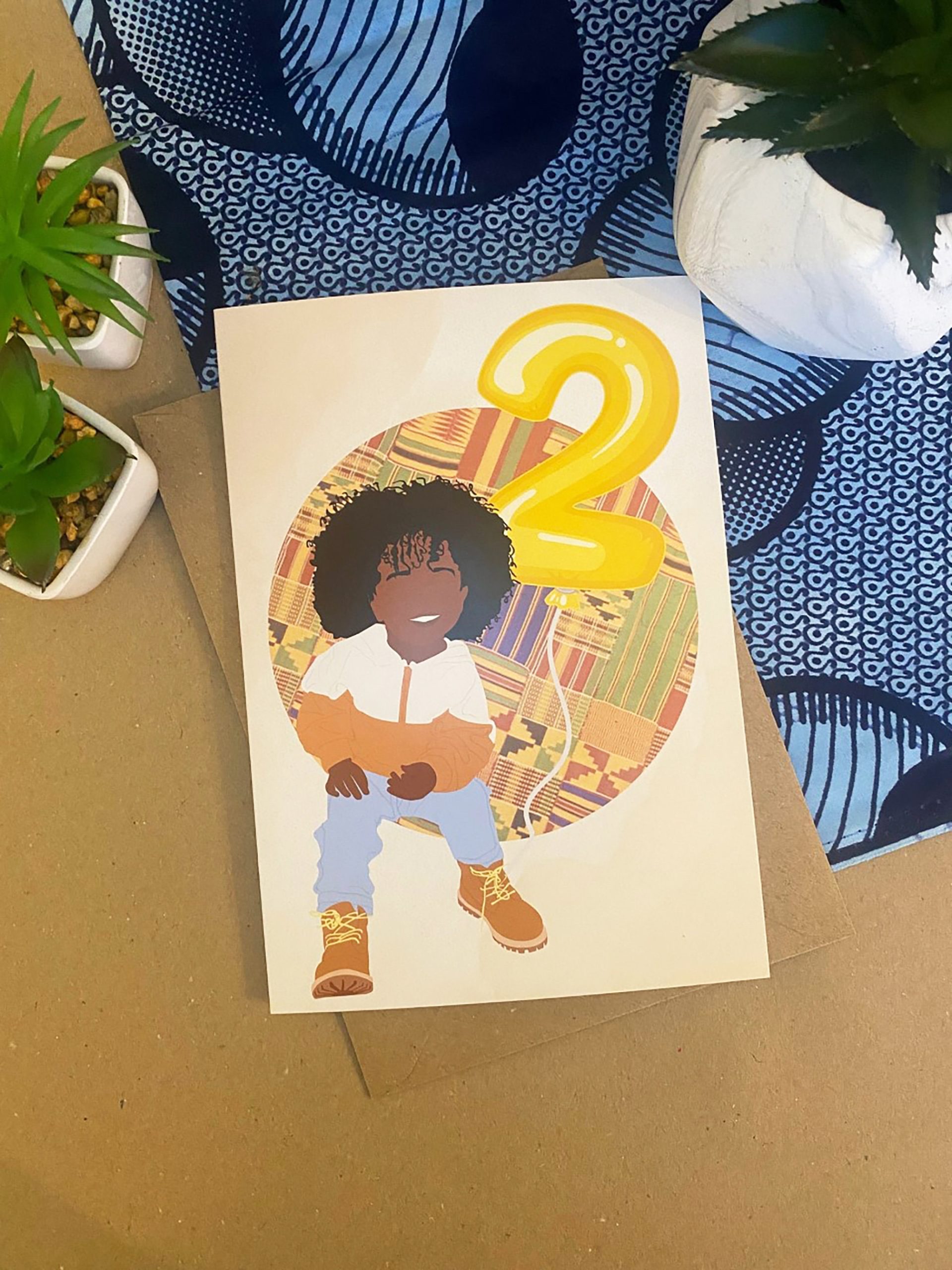 Black / Mixed Race Boy Age 2 Birthday Card | Wakuda