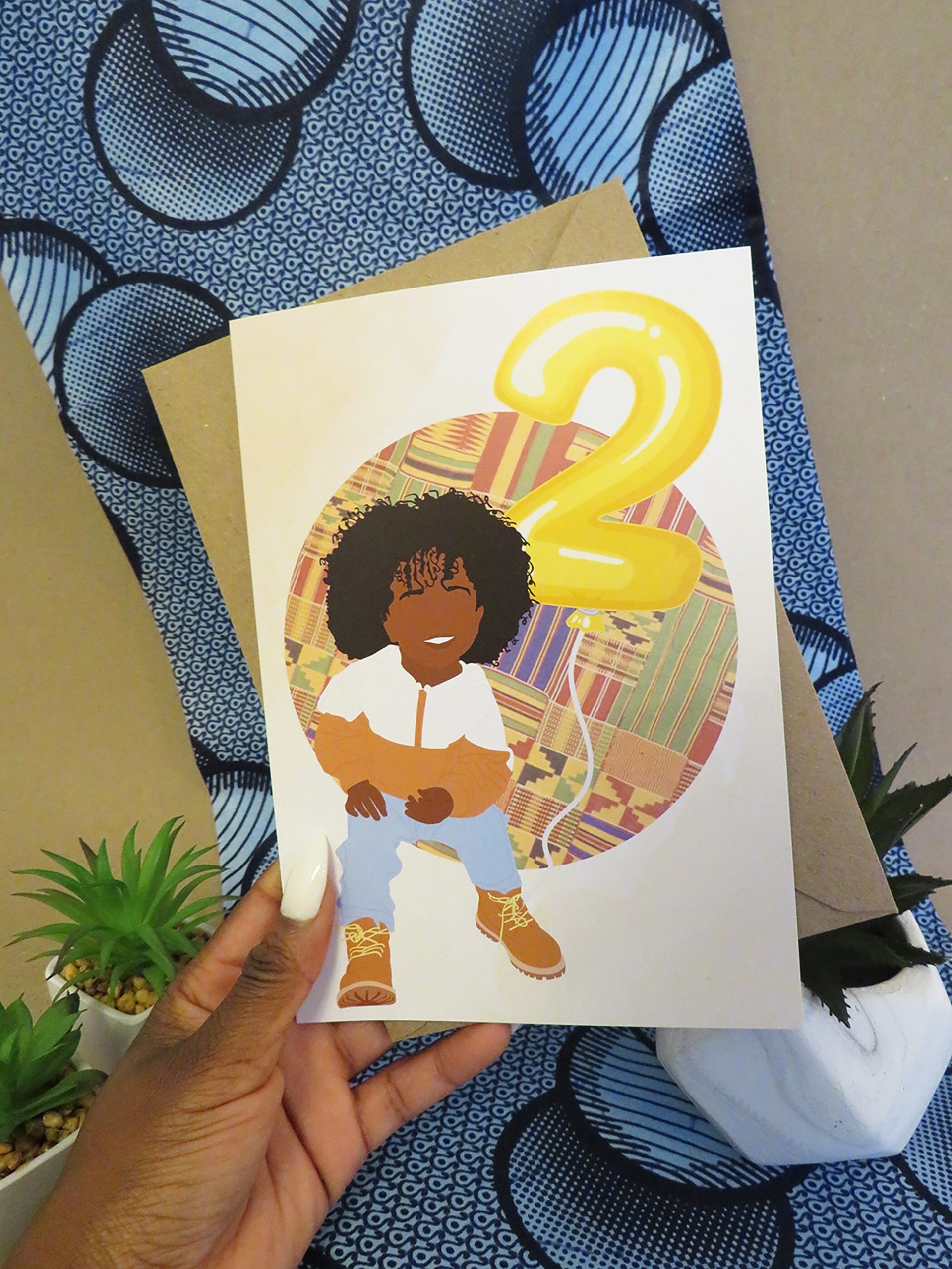 Black / Mixed Race Boy Age 2 Birthday Card | Wakuda