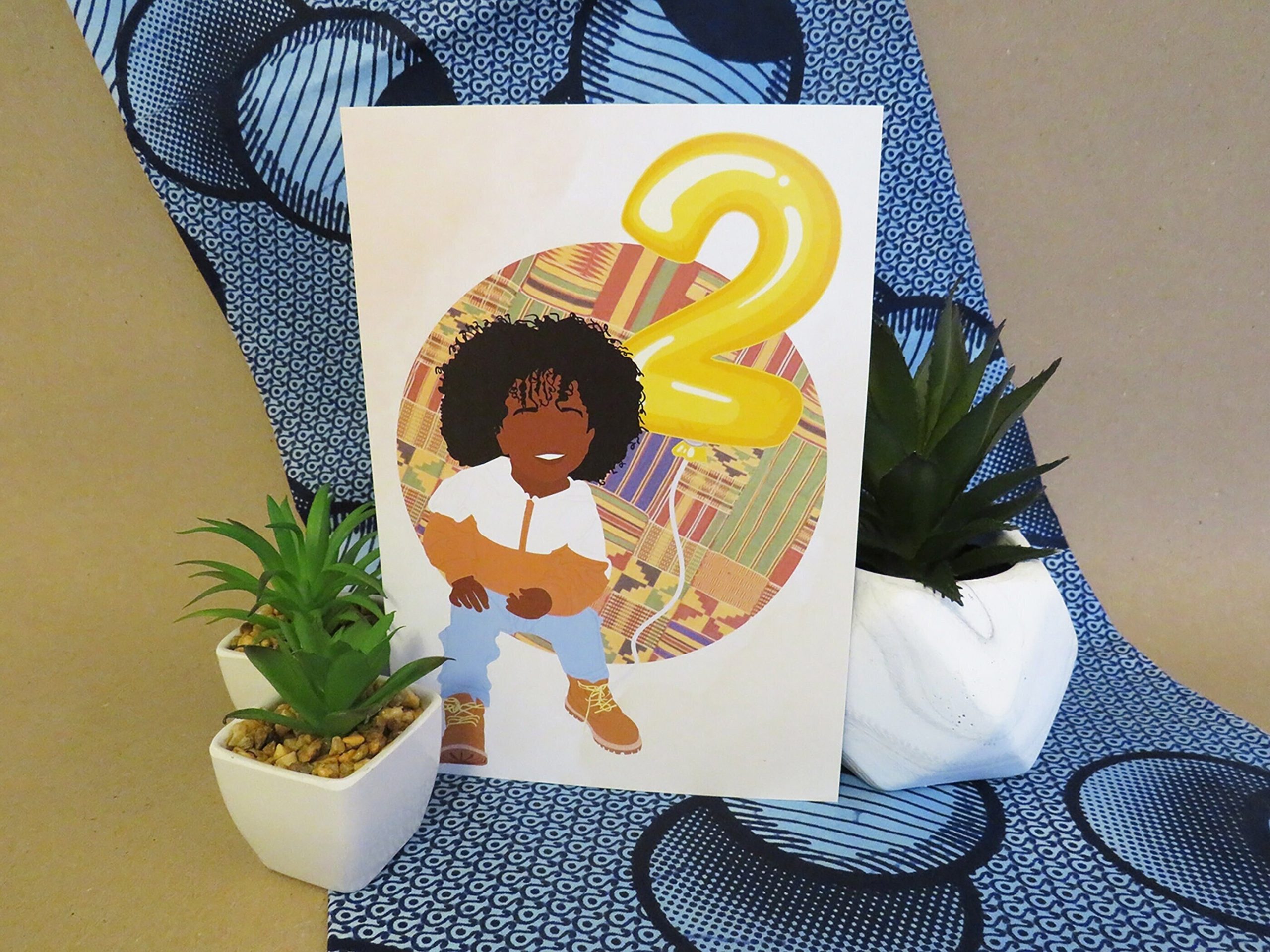 Black / Mixed Race Boy Age 2 Birthday Card | Wakuda