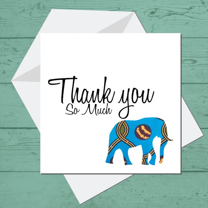 Thank You African Print Elephant Card | Wakuda