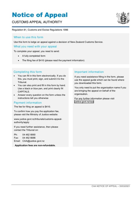 CAA Notice of Appeal Form | Fill and sign online with Lumin