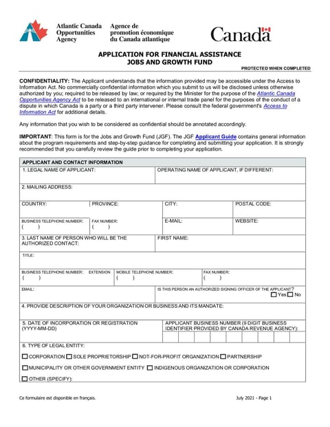 Application for Financial Assistance Jobs and Growth Fund | Fill and ...