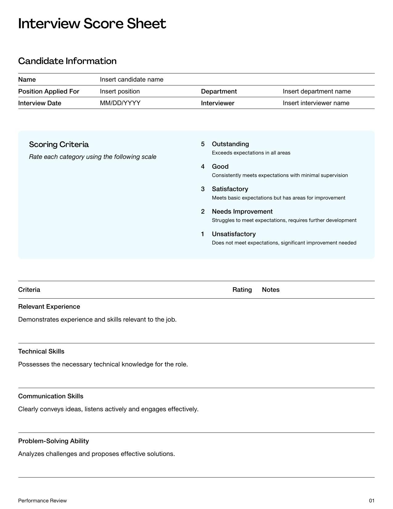 Interview Score Sheet Template | Fill and sign with Lumin