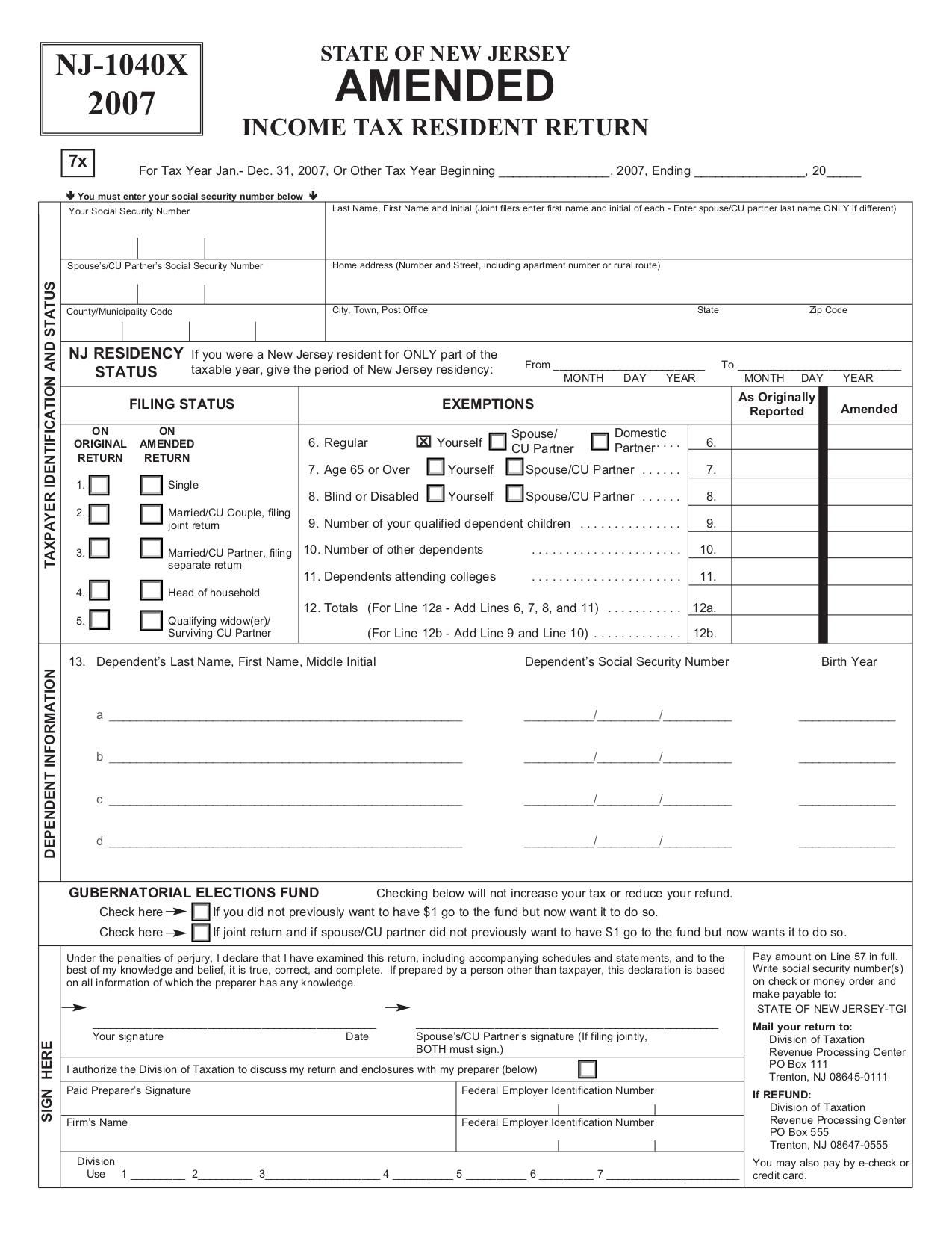 Form NJ-1040X 2007 | Fill and sign online with Lumin