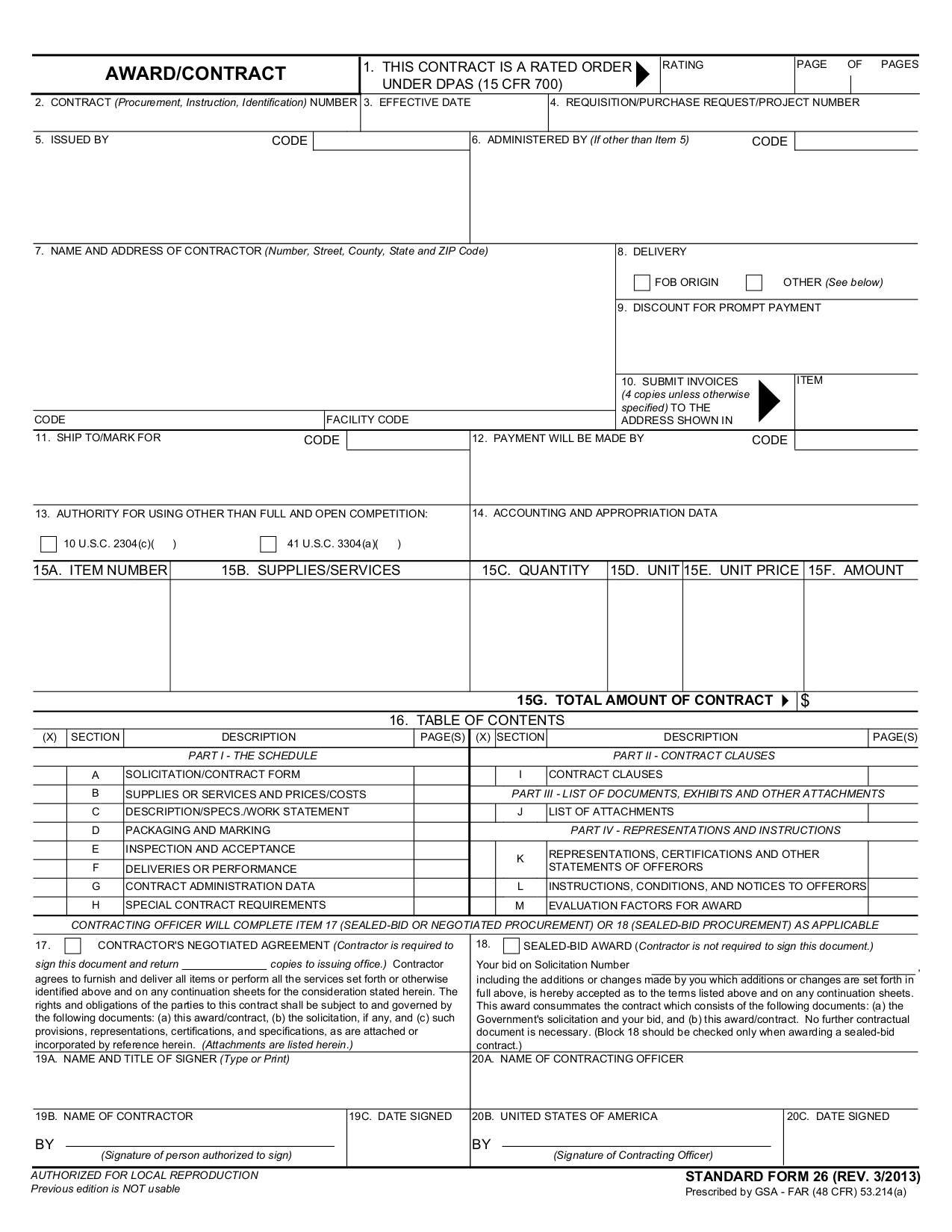 Standard Form 26 - Award/Contract | Fill and sign online with Lumin