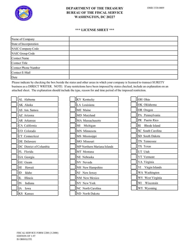 License Sheet for Certified Surety Companies | Fill and sign online ...