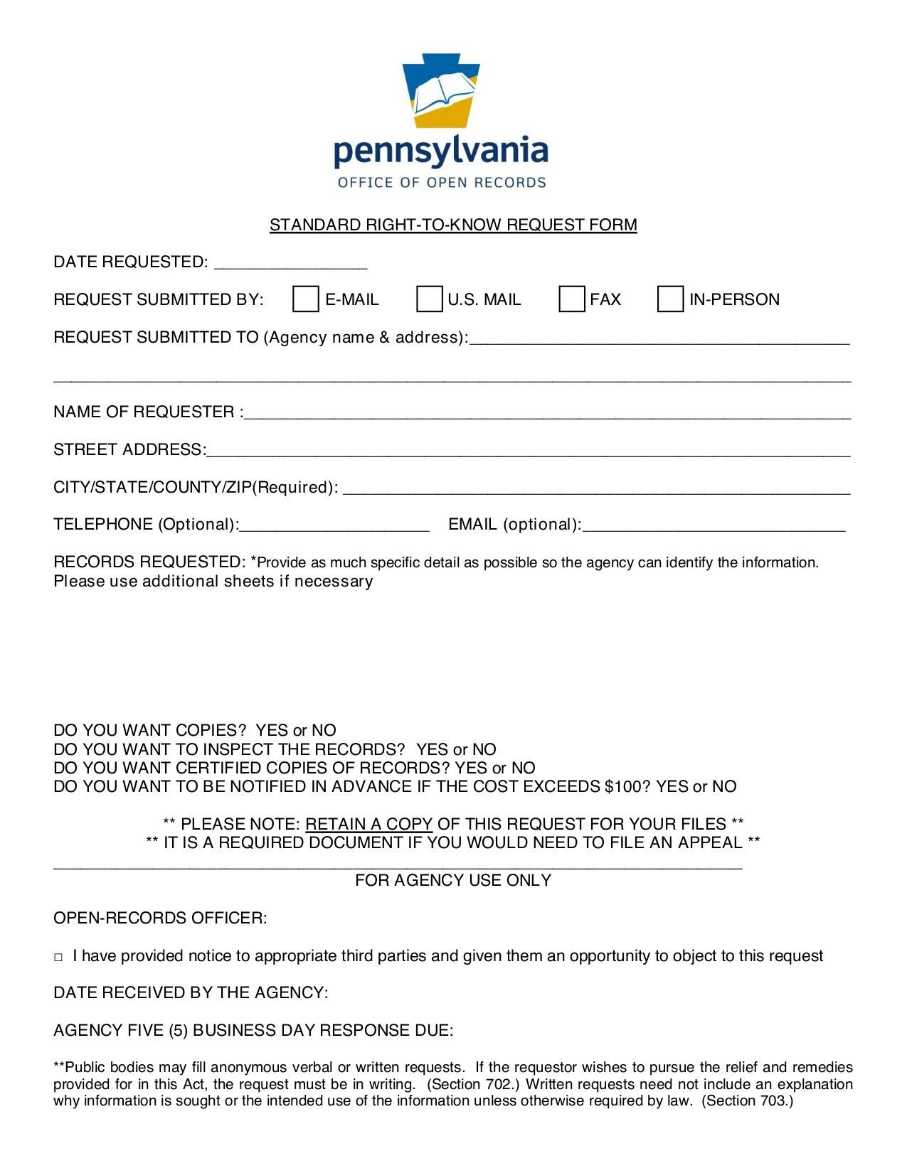 Standard Right to Know Request Form | Fill and sign online with Lumin