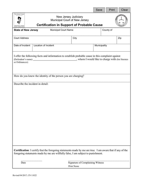 Certification in Support of Probable Cause | Fill and sign online with ...