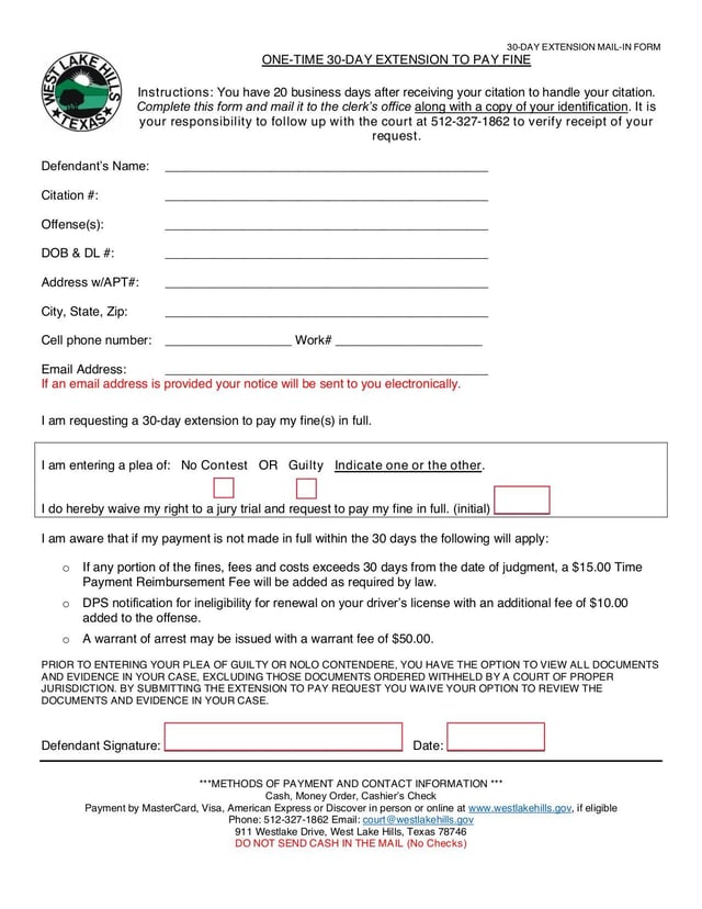 30 Day Extension Mail-In Form | Fill and sign online with Lumin