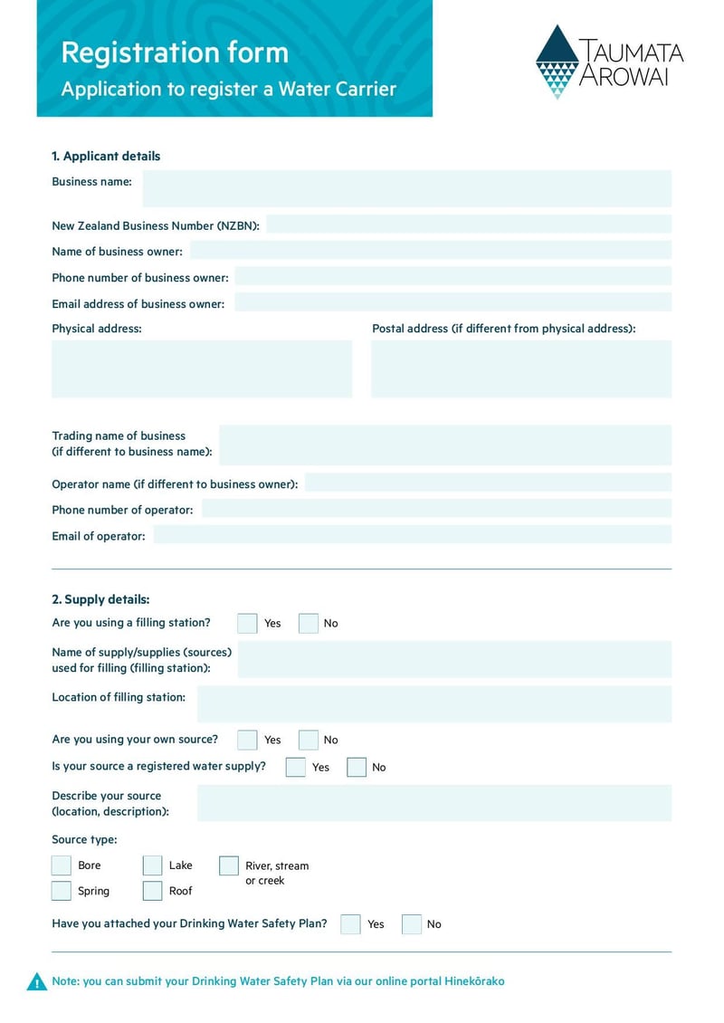 Registration Form - Application to Register a Water Carrier | Fill and ...