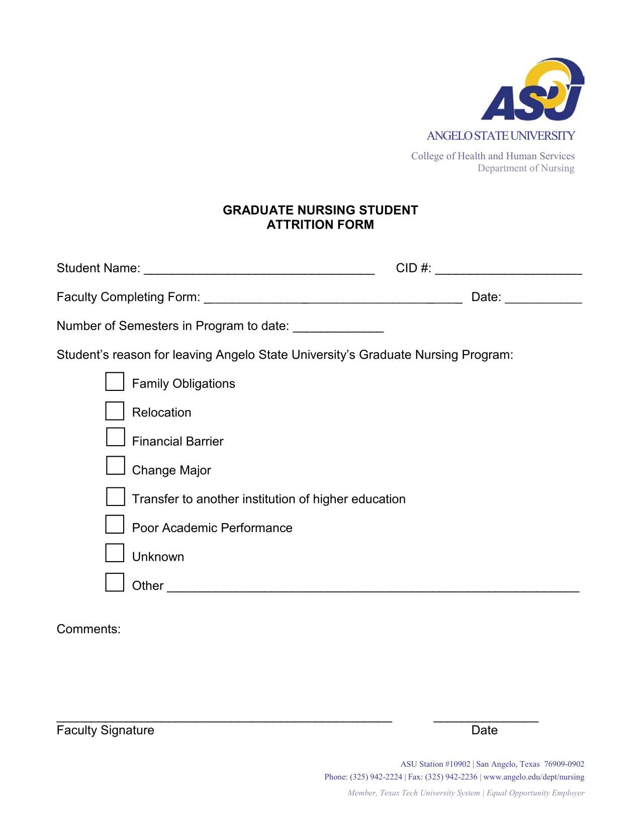 ASU Graduate Nursing Student Attrition Form | Fill and sign with Lumin