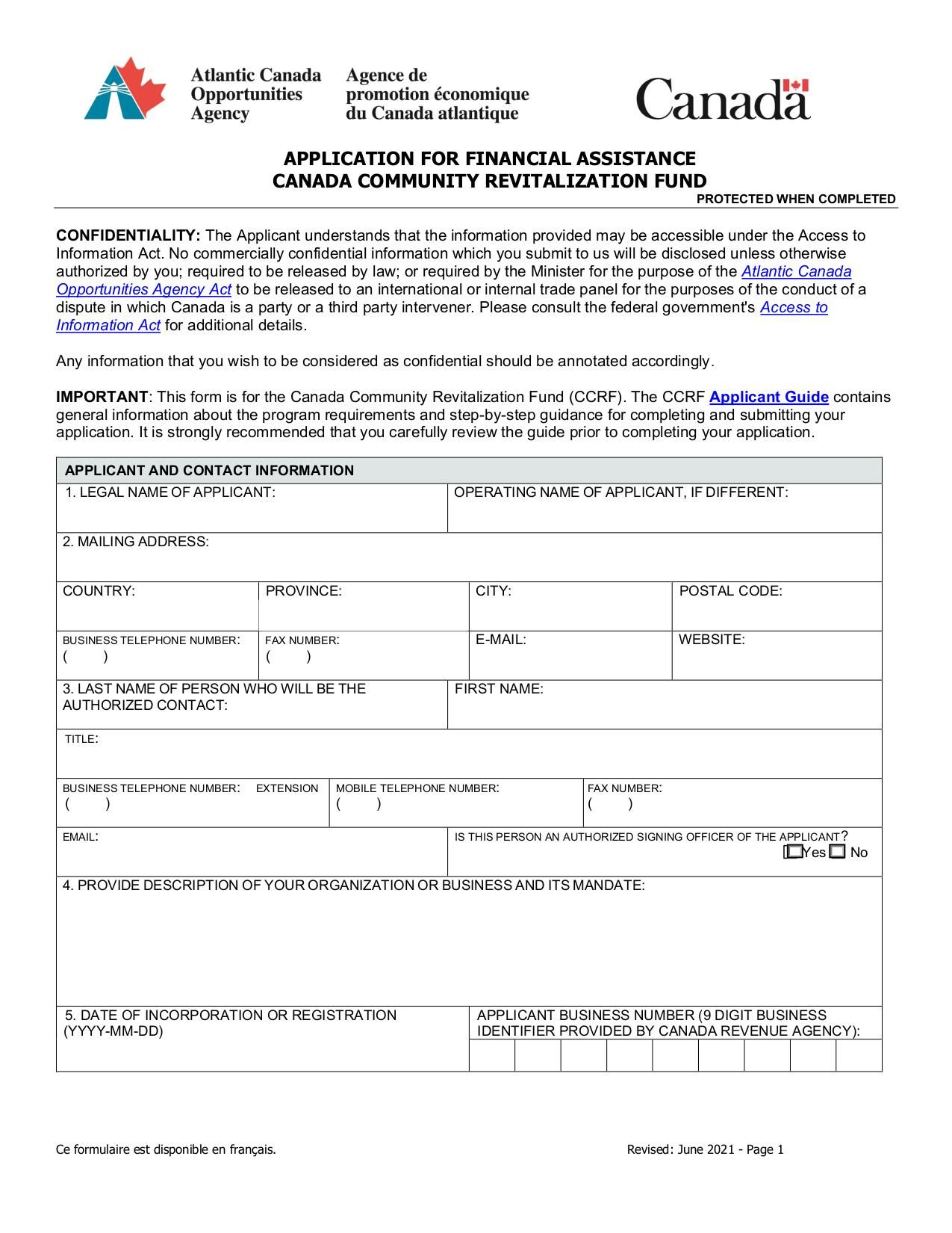 Canada Community Revitalization Fund (CCRF) Application Form | Fill and ...