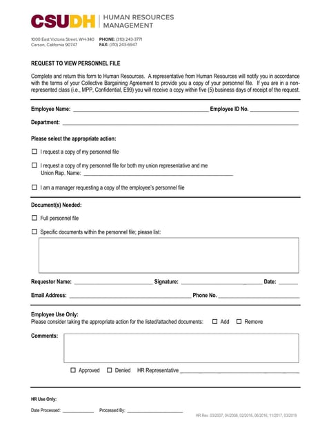 CSUDH Request to View Personnel File | Fill and sign with Lumin