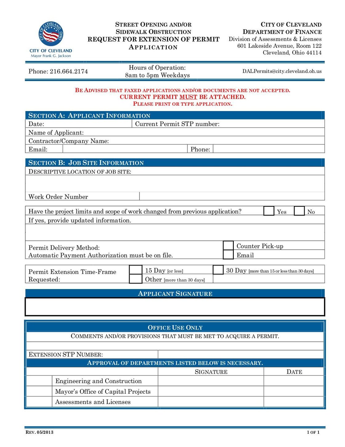 Street Opening, Sidewalk and/or Obstruction Request for Extension of ...