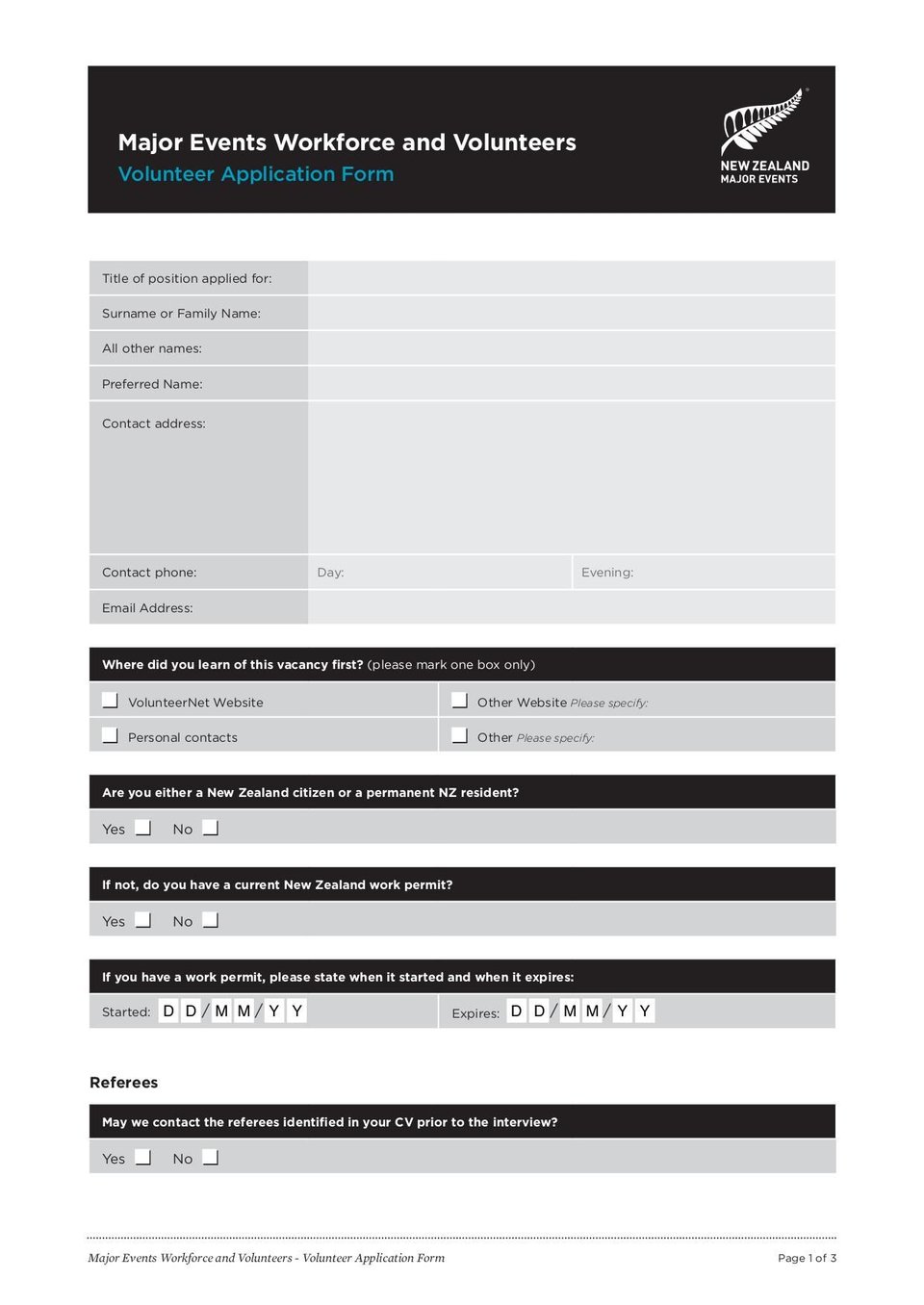 Major Events Workforce and Volunteers - Volunteer Application Form | Fill and sign online with Lumin