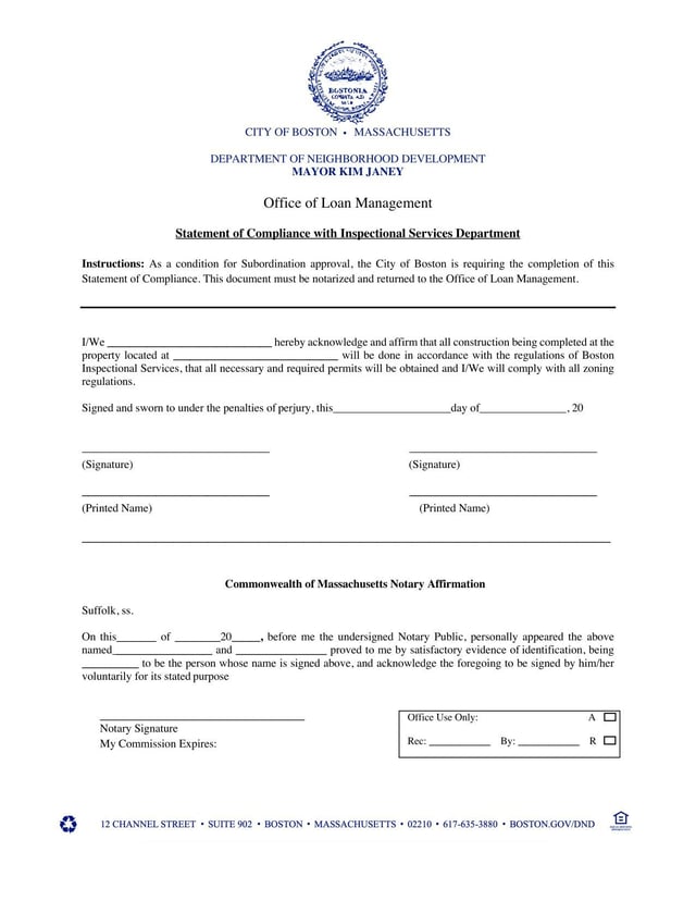 City of Boston Statement of Compliance with Inspectional Services ...
