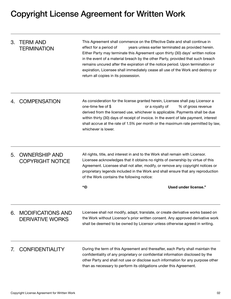 Copyright License Agreement for Written Work Template | Fill and sign ...