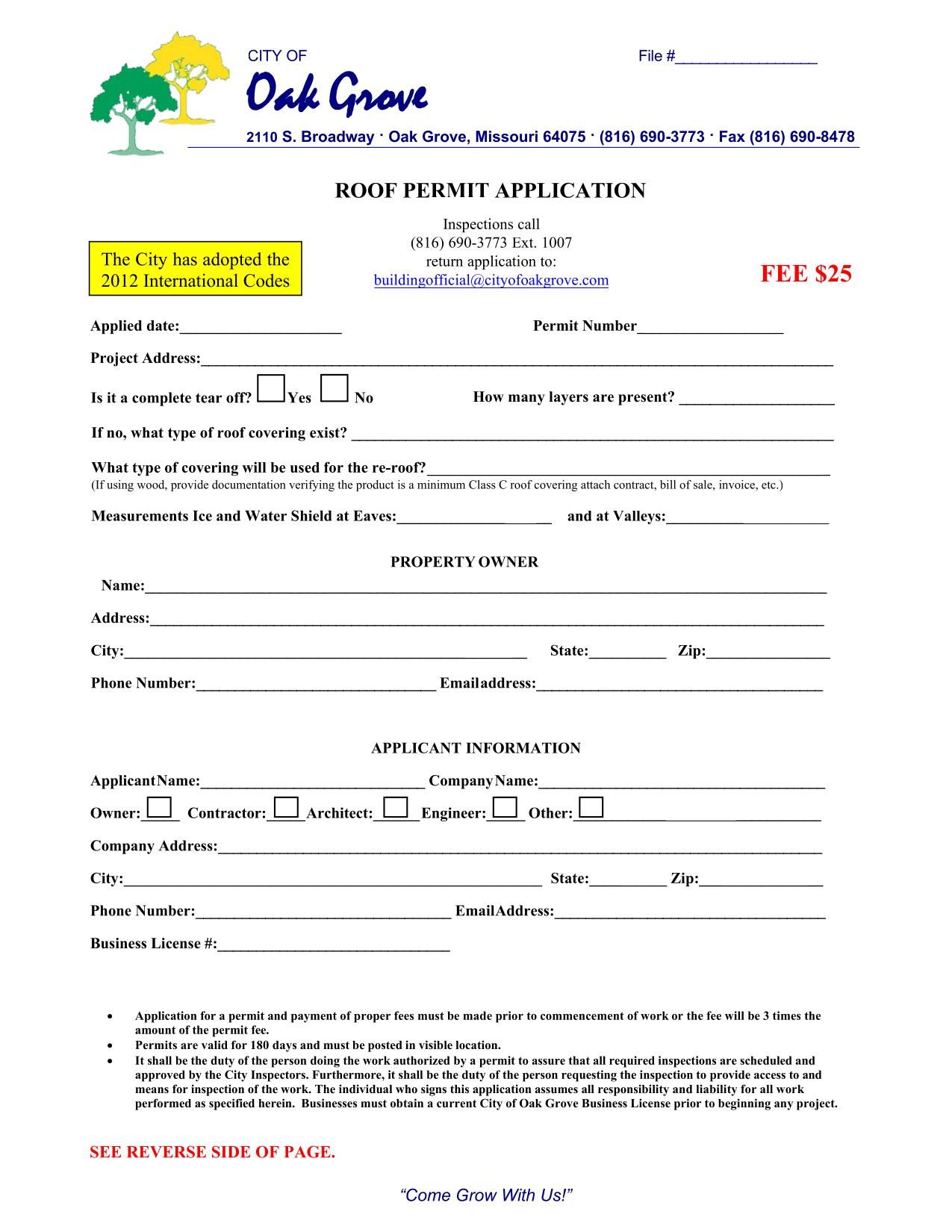 Oak Grove Roof Permit Application (Feb 2021) | Fill and sign with Lumin