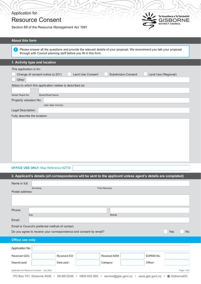 Resource Consent Application 0720 RE1 | Fill and sign online with Lumin
