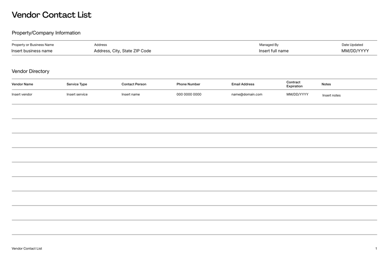 Vendor Contact List Template | Fill and sign online with Lumin