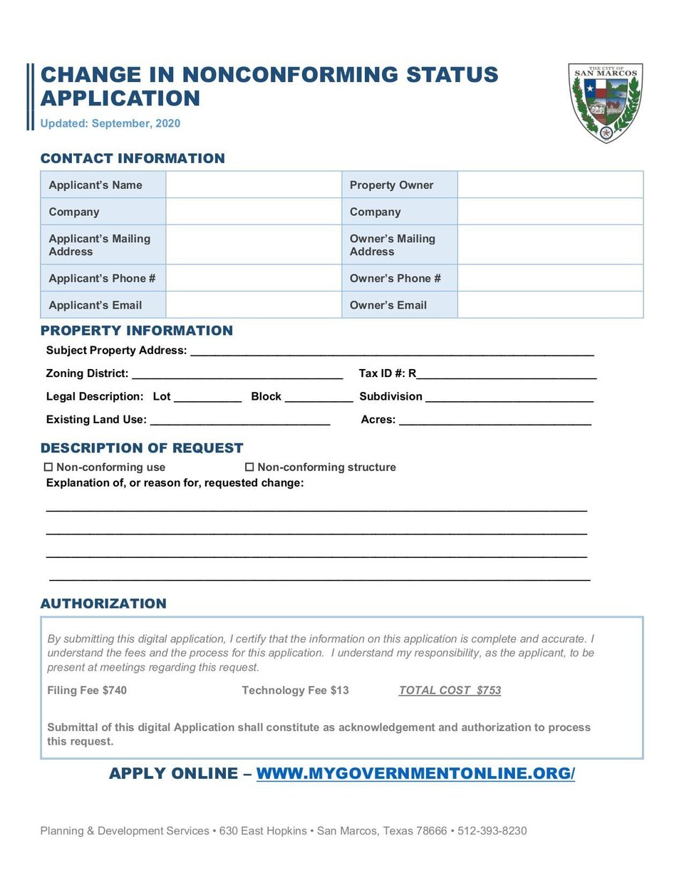 Change in Nonconforming Status Application | Fill and sign online with ...