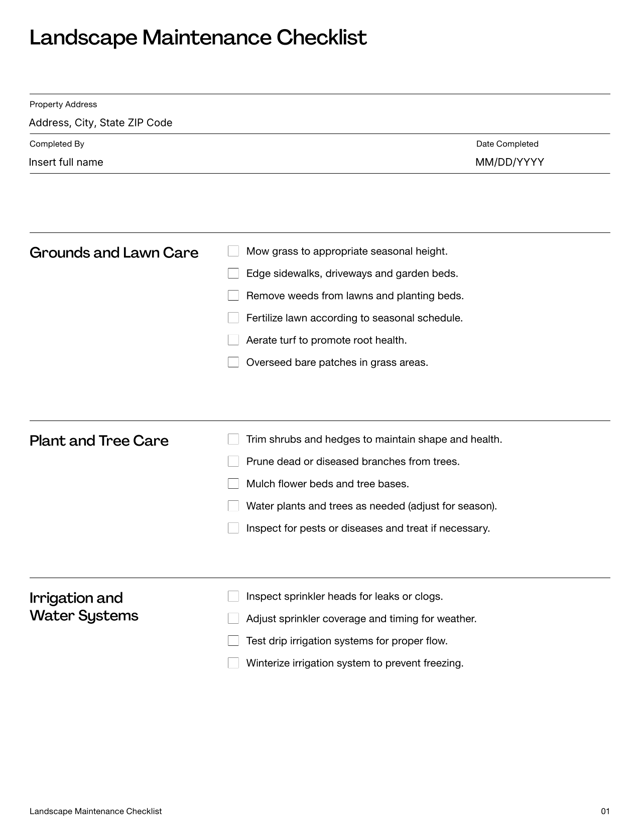 Landscape Maintenance Checklist Template | Fill and sign online with Lumin