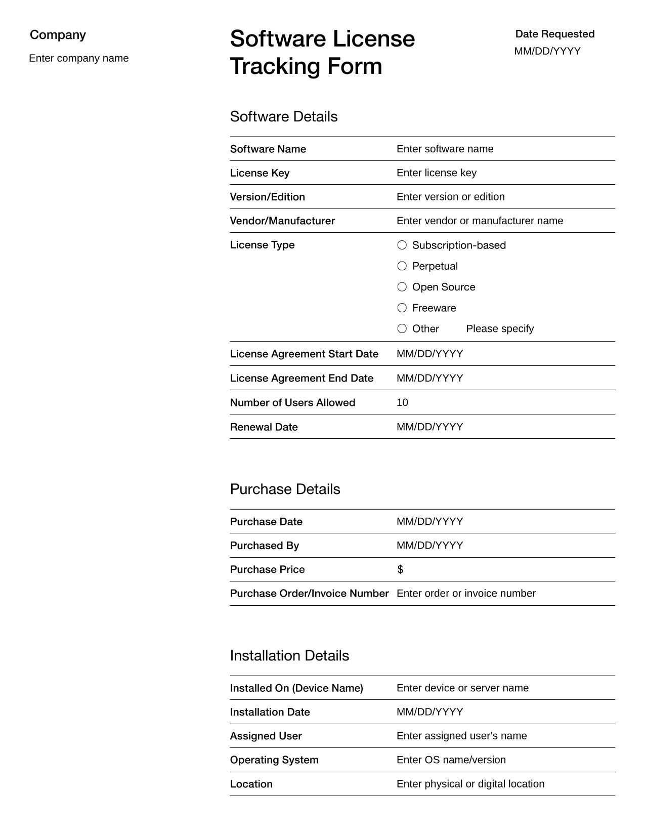 Software License Tracking Form | Fill and sign online with Lumin