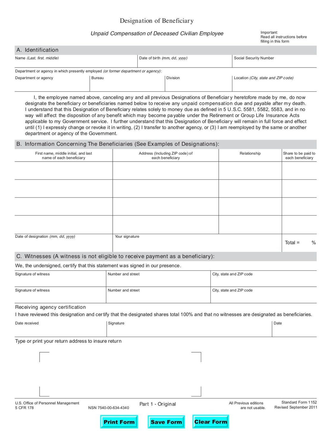 Form SF 1152 | Fill and sign online with Lumin