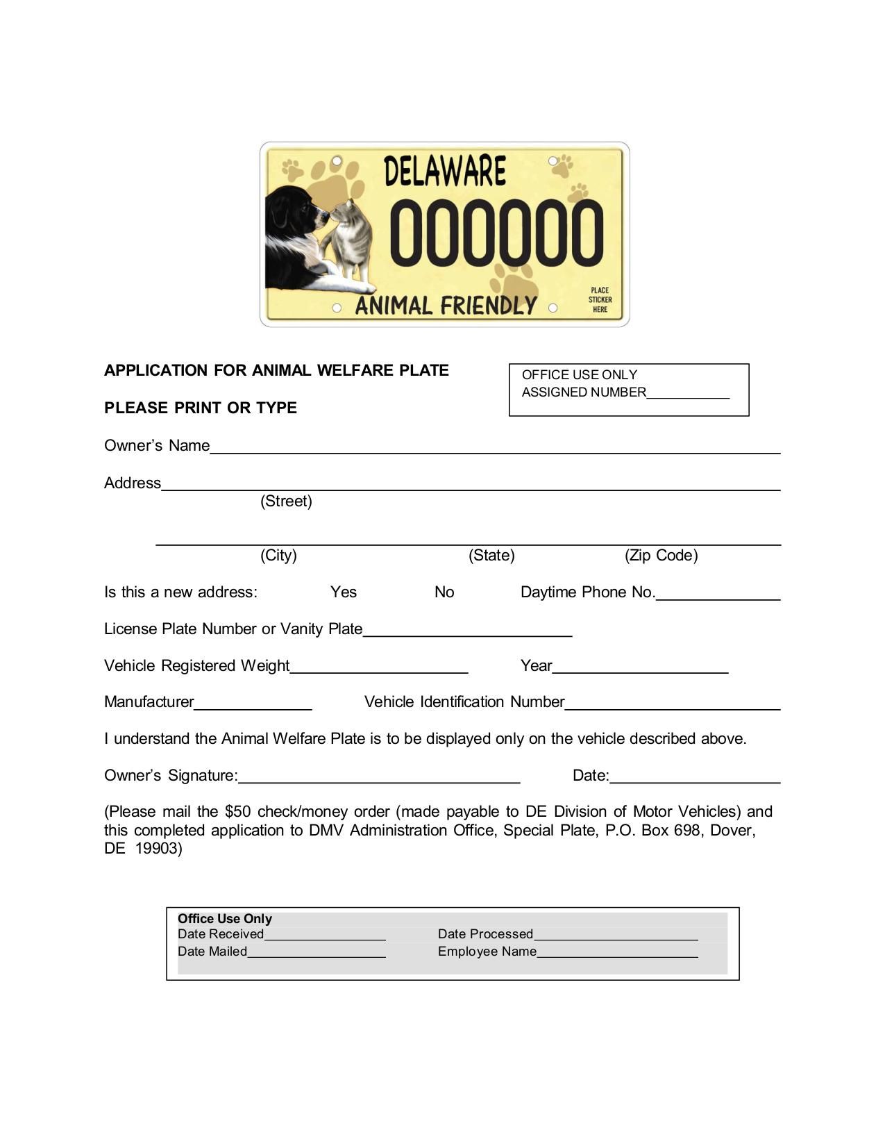 Application for Animal Welfare License Plate | Fill and sign online ...