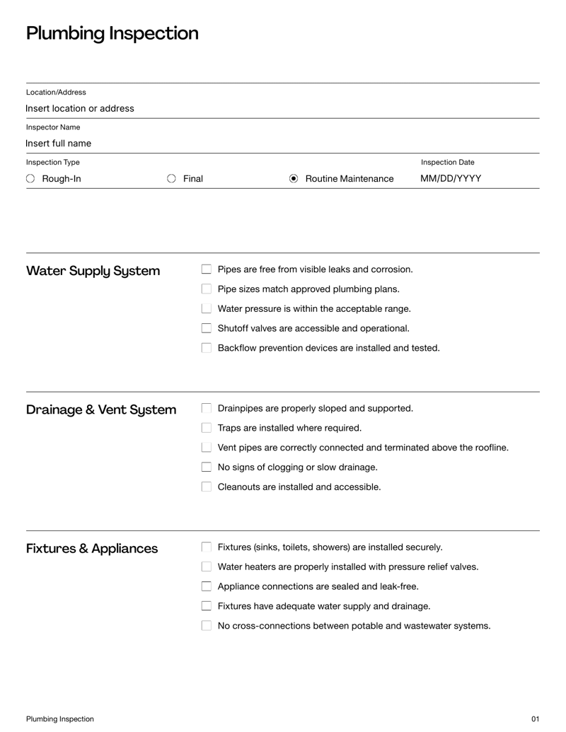 Plumbing Inspection Checklist Template | Fill and sign with Lumin