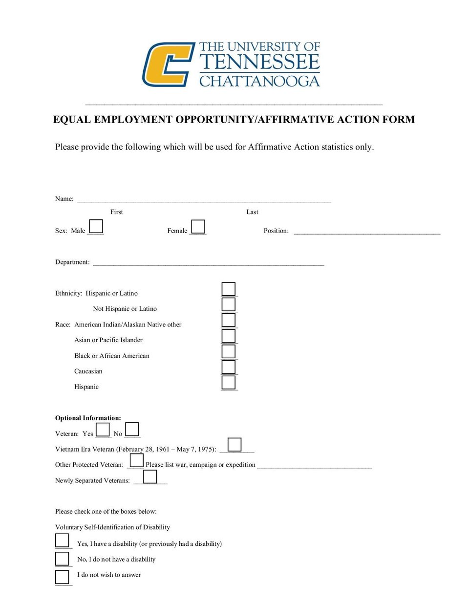 Equal Employment Opportunity/Affirmative Action Form | Fill online with ...