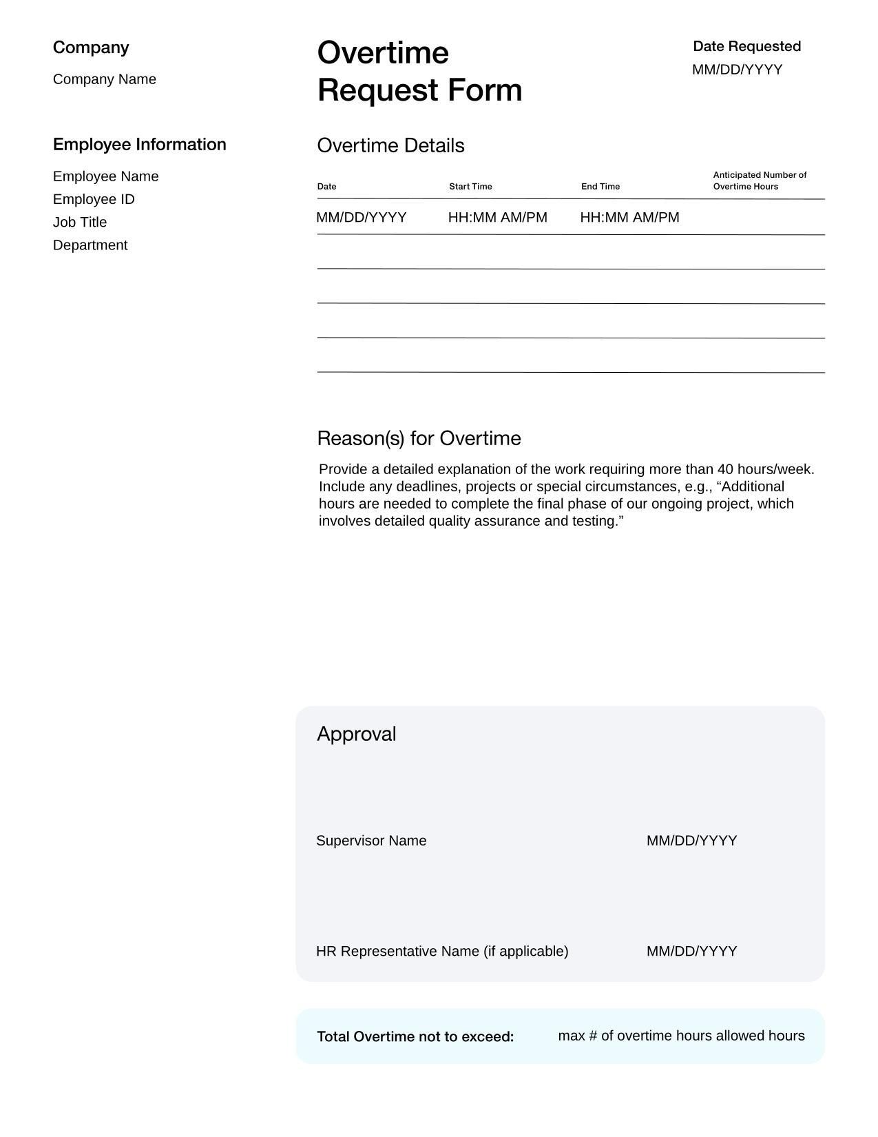 Overtime Request Form Template | Fill and sign with Lumin