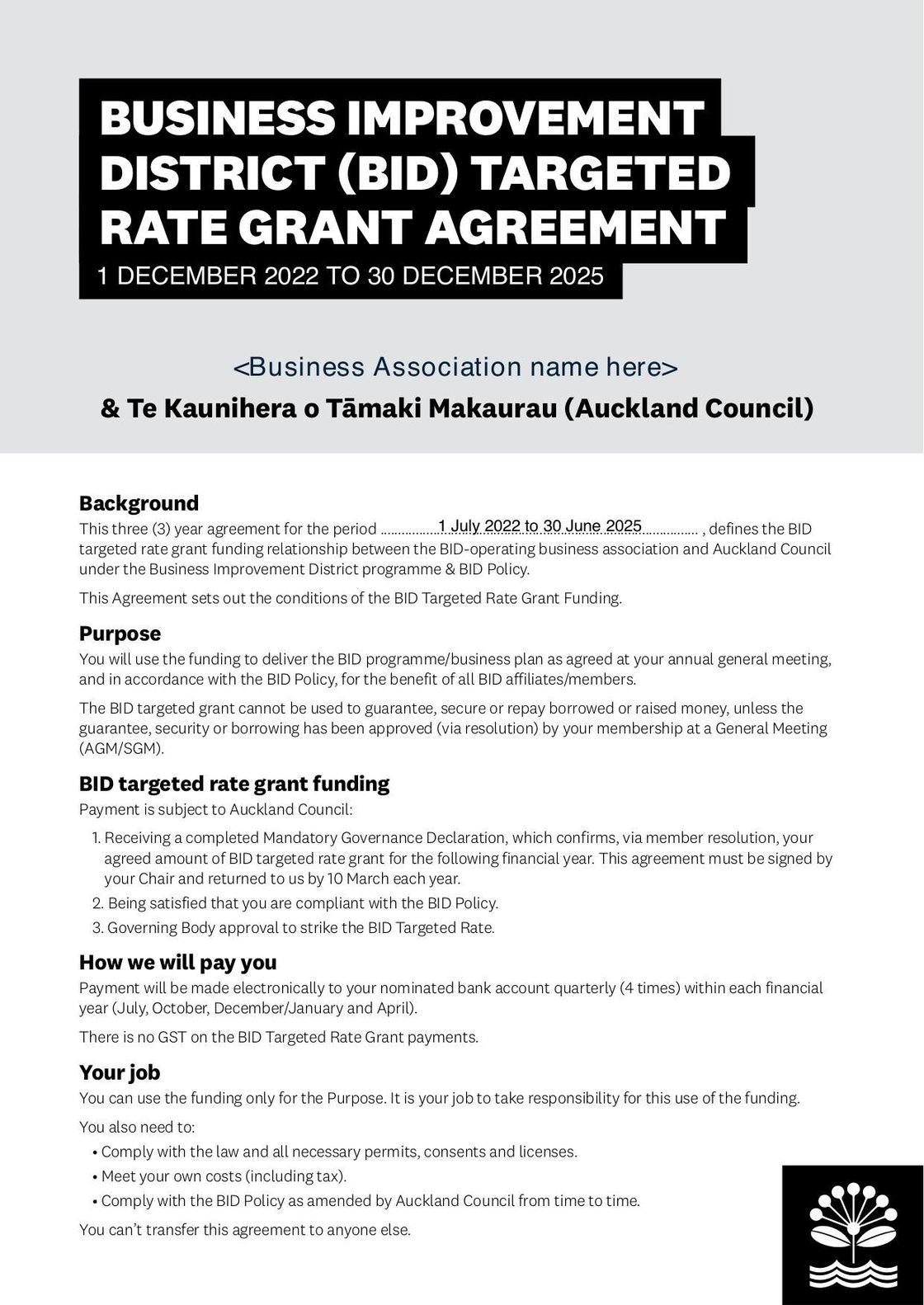 Appendix A Three-Year BID Targeted Rate Grant Agreement Template | Fill ...