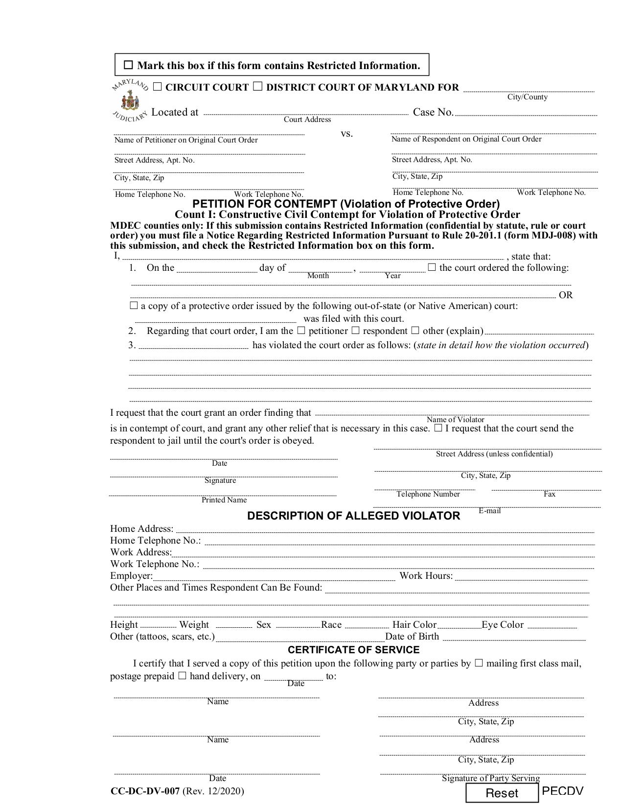 Petition for Contempt (Form CC-DC-DV-007) | Fill and sign online with Lumin