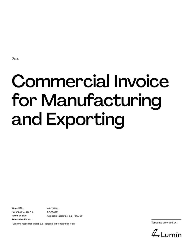 Commercial Invoice for Manufacturing and Exporting Template | Fill and ...