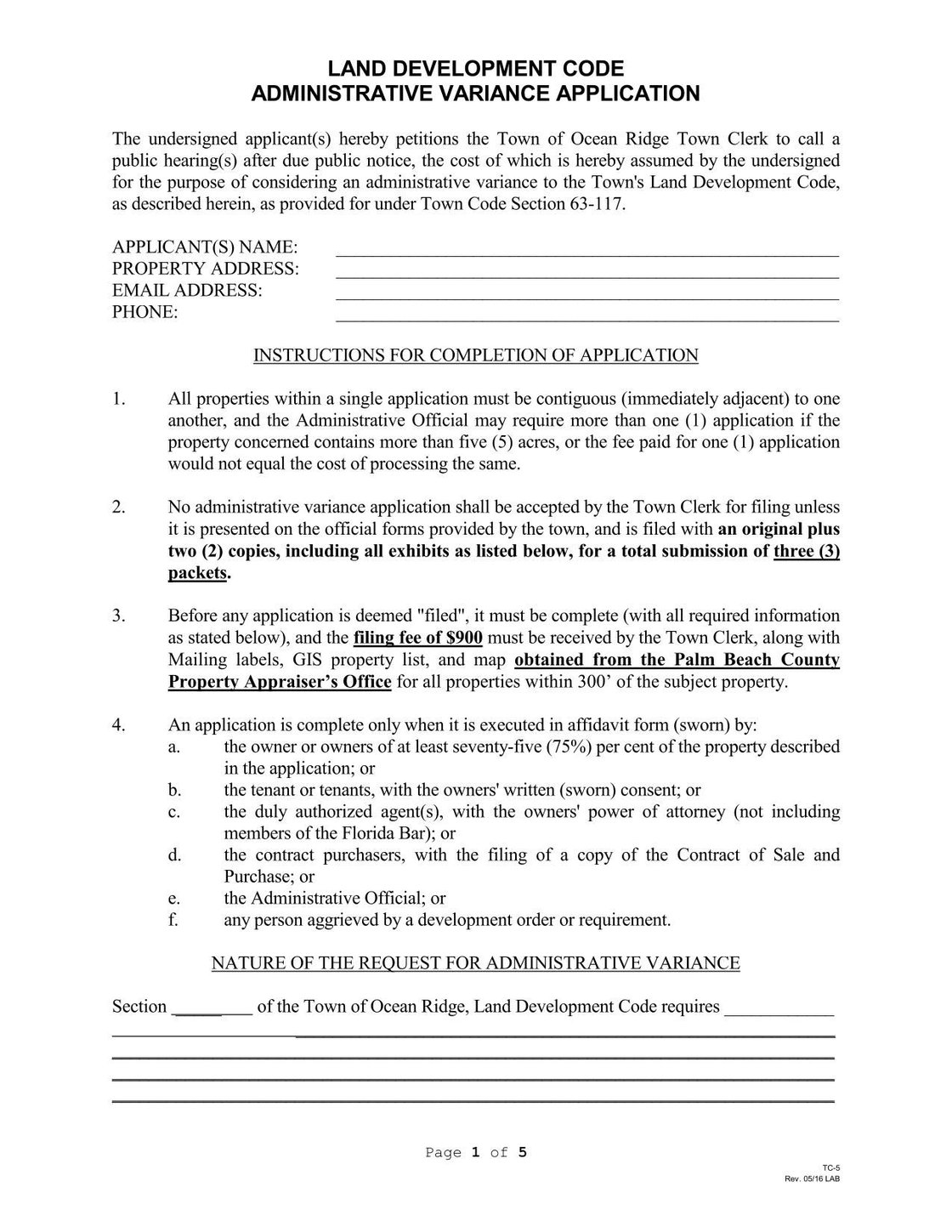 County of Palm Beach Administrative Variance Application | Fill and ...