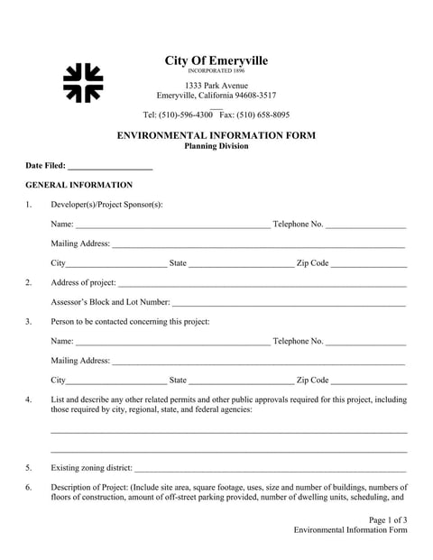 Emeryville Environmental Information Form | Fill and sign with Lumin