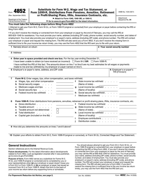 Form 4852 Accessible | Fill and sign online with Lumin