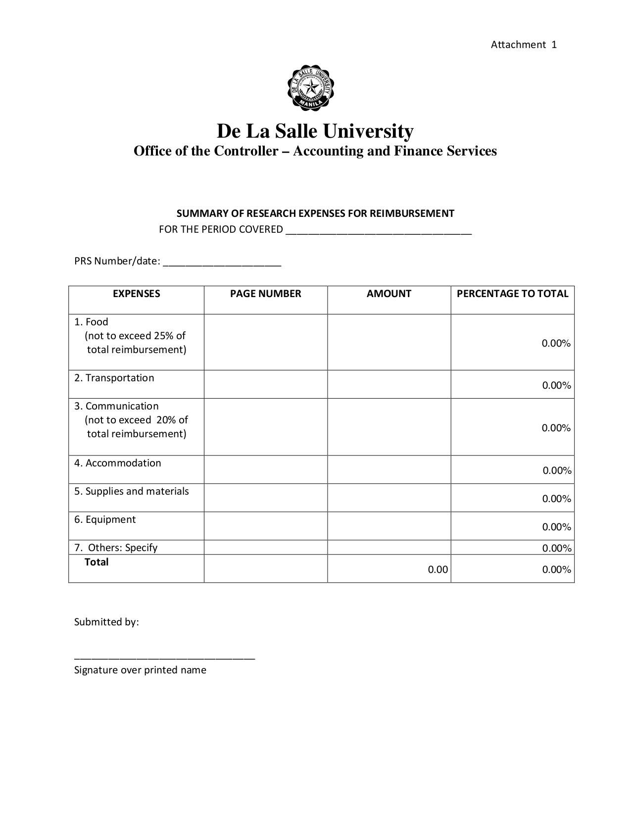 Summary Of Research Expenses For Reimbursement | Fill and sign online ...