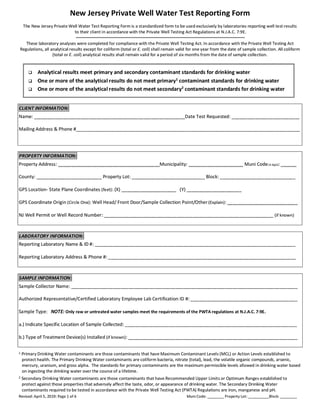 New Jersey Private Well Water Test Reporting Form | Fill and sign ...