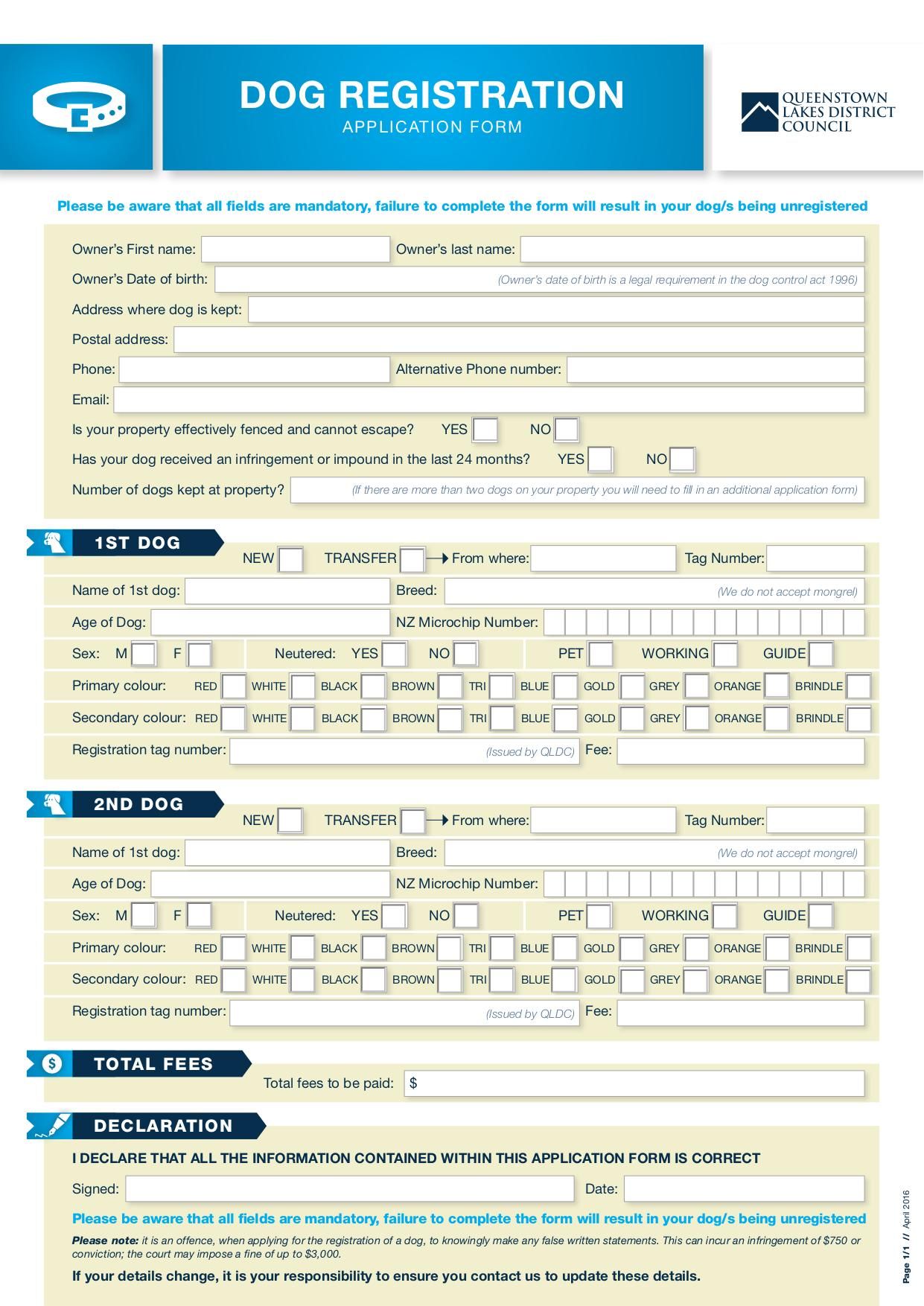 Dog Registration Application | Fill and sign online with Lumin