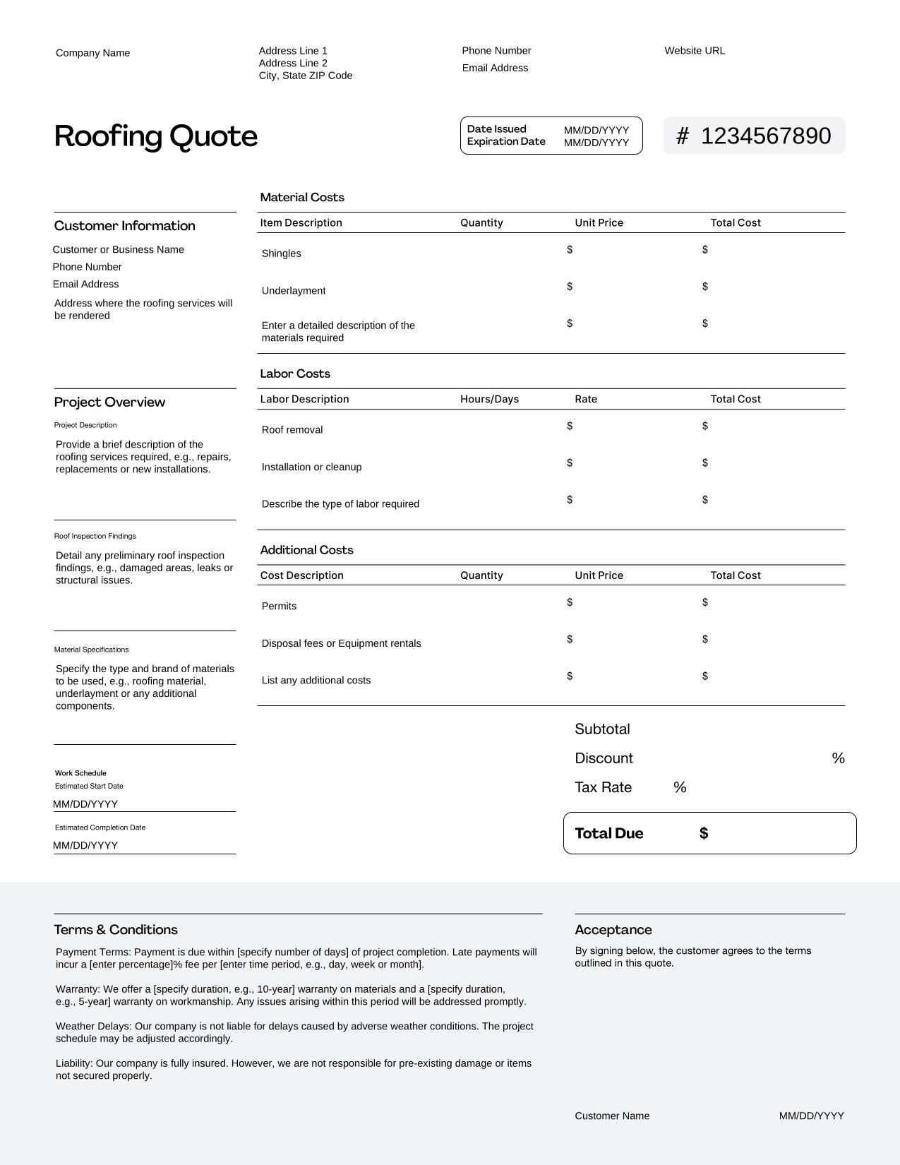 Roofing Quote Template | Fill and sign with Lumin
