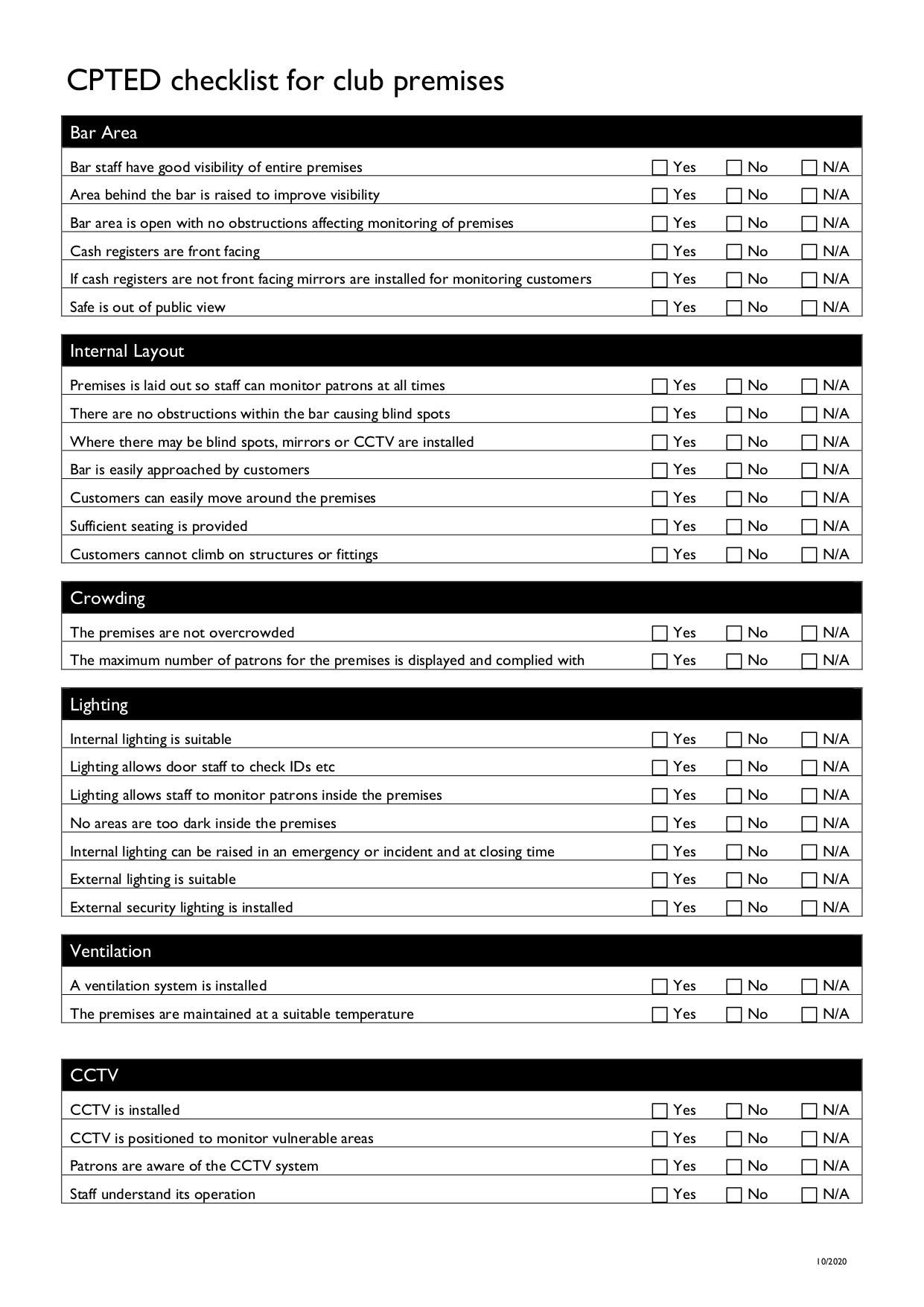 CPTED Checklist for Club Premises | Fill and sign online with Lumin