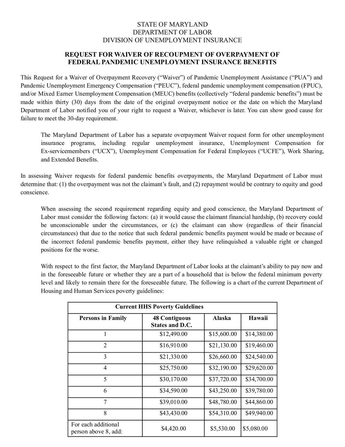 PUA Overpayment Waiver Request | Fill and sign online with Lumin